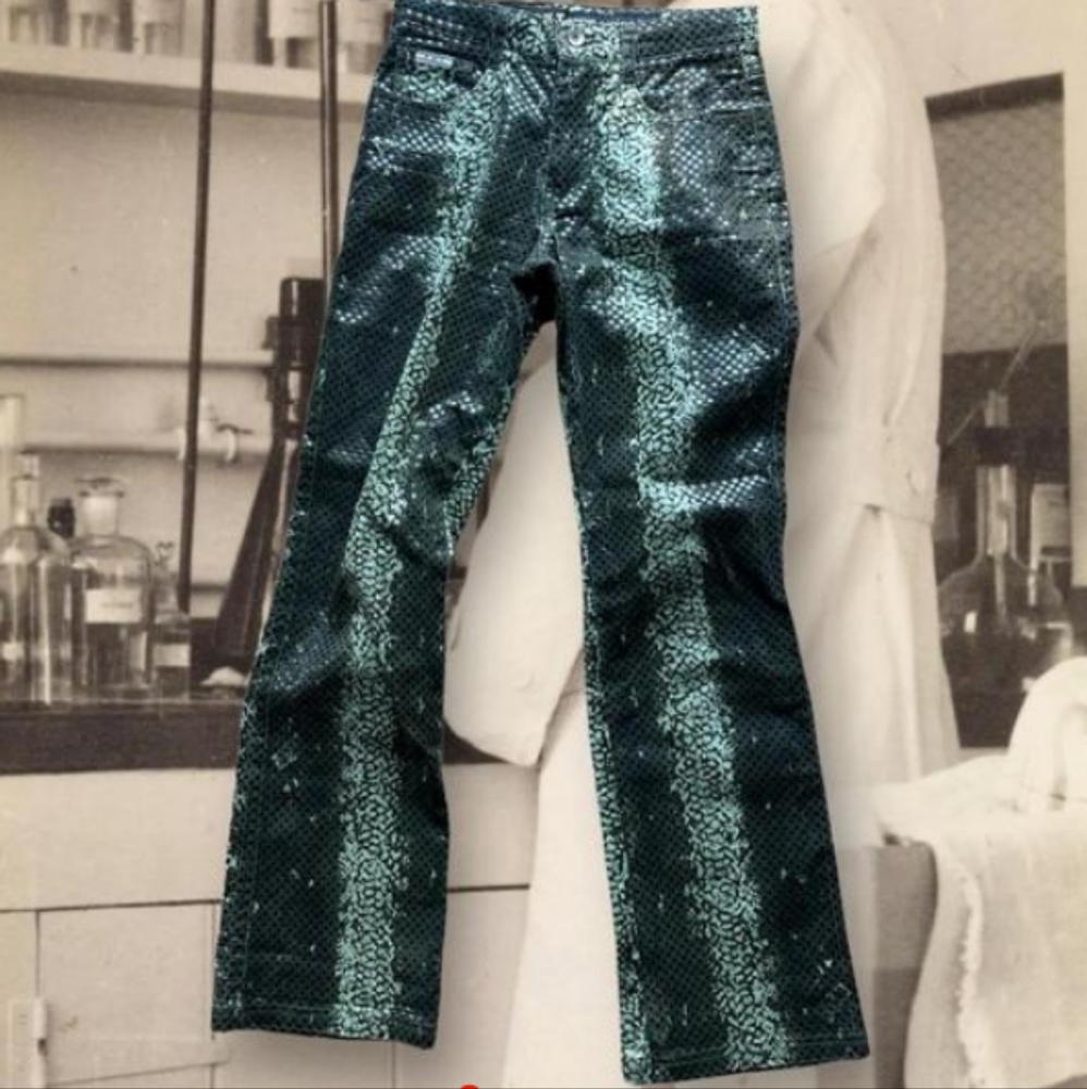 Green Faux Snakeskin Leather Pants - Gem